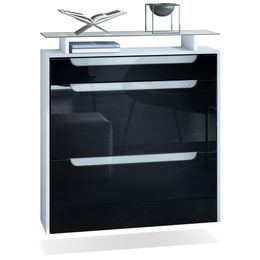 Vladon SCHUHSCHRANK Annie Schwarz Hochglanz / Wei&szlig; Hochglanz