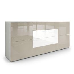Vladon SIDEBOARD Rova Sandgrau Hochglanz / Wei&szlig; Hochglanz