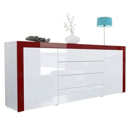 Vladon SIDEBOARD La Paz Wei&szlig; Hochglanz / Bordeaux Hochglanz