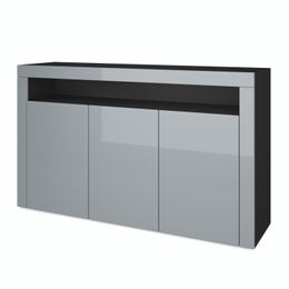 Vladon SIDEBOARD Valencia Grau Hochglanz / Grau Hochglanz