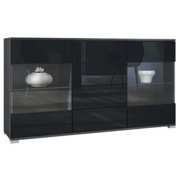 Vladon SIDEBOARD Bari Schwarz Hochglanz