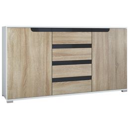 Vladon SIDEBOARD Sylt Eiche s&auml;gerau / Schwarz Hochglanz