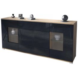 Vladon SIDEBOARD Gr&ouml;mitz Schwarz Hochglanz