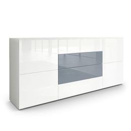 Vladon SIDEBOARD Rova Wei&szlig; Hochglanz / Grau Hochglanz
