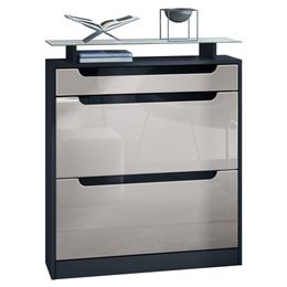 Vladon SCHUHSCHRANK Fiesta Sandgrau Hochglanz / Schwarz Hochglanz
