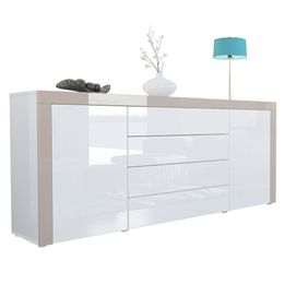 Vladon SIDEBOARD La Paz Wei&szlig; Hochglanz / Sandgrau Hochglanz
