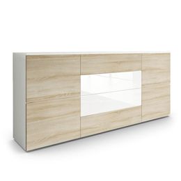 Vladon SIDEBOARD Rova Eiche s&auml;gerau/ Wei&szlig; Hochglanz