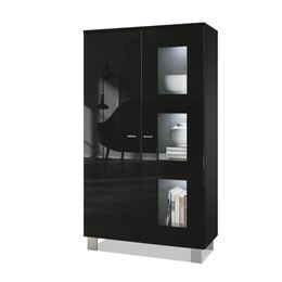 Vladon VITRINE Denjo T&uuml;r in Schwarz Hochglanz