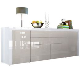 Vladon SIDEBOARD La Paz Sandgrau Hochglanz / Wei&szlig; Hochglanz