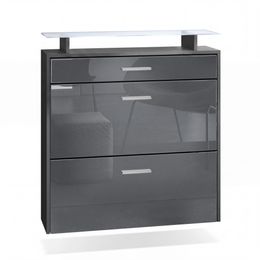 Vladon SCHUHSCHRANK Malea Fronten in Grau Hochglanz