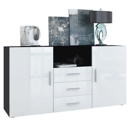 Vladon SIDEBOARD Skadu Front in Wei&szlig; Hochglanz