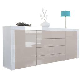 Vladon SIDEBOARD La Paz Sandgrau Hochglanz / Wei&szlig; Hochglanz