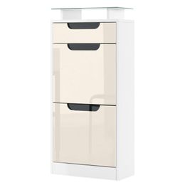 Vladon SCHUHSCHRANK Fiesta Creme Hochglanz / Schwarz Hochglanz