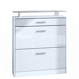 Vladon SCHUHSCHRANK Loret Front in Wei&szlig; Hochglanz