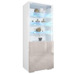 Vladon VITRINE Granada Sandgrau Hochglanz
