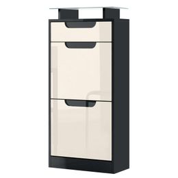 Vladon SCHUHSCHRANK Fiesta Creme Hochglanz / Schwarz Hochglanz
