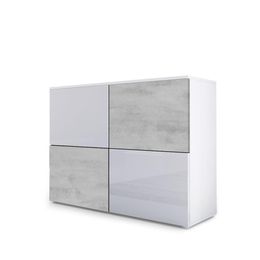 Vladon KOMMODE Rova Wei&szlig; Hochglanz / Beton Oxid Optik