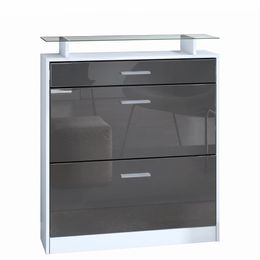 Vladon SCHUHSCHRANK Loret Front in Grau Hochglanz