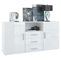 Vladon SIDEBOARD Skadu Front in Wei&szlig; Hochglanz