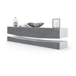 Vladon LOWBOARD City Fronten in Grau Hochglanz