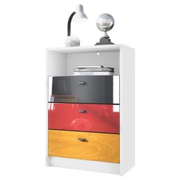Vladon KOMMODE Pino Fronten Schwarz, Rot & Gold Hochglanz