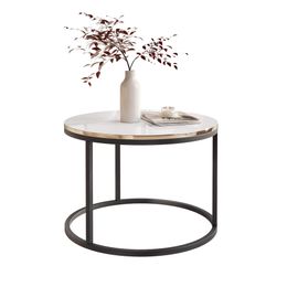 COUCHTISCH 60 cm rund Wei&szlig; Hochglanz + Gold, Schwarz Gestell