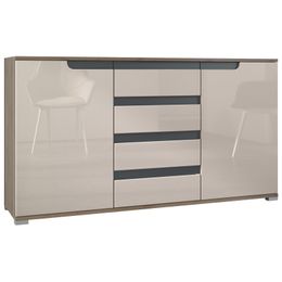Vladon SIDEBOARD Sylt Sandgrau Hochglanz / Anthrazit matt