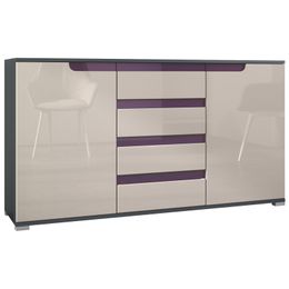 Vladon SIDEBOARD Sylt Sandgrau Hochglanz / Brombeer Hochglanz