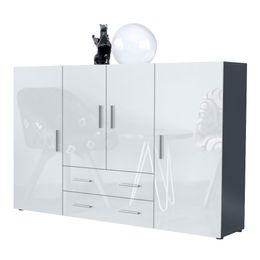 Vladon HIGHBOARD Nora T&uuml;ren in Wei&szlig; Hochglanz