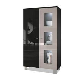 Vladon VITRINE Denjo T&uuml;r in Sandgrau Hochglanz