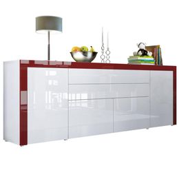 Vladon SIDEBOARD La Paz Wei&szlig; Hochglanz / Bordeaux Hochglanz