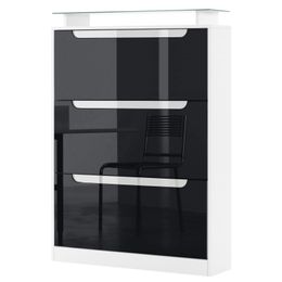 Vladon SCHUHSCHRANK Space Schwarz Hochglanz / Wei&szlig; Hochglanz