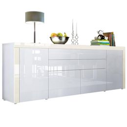 Vladon SIDEBOARD La Paz Wei&szlig; Hochglanz / Creme Hochglanz