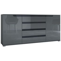 Vladon SIDEBOARD Sylt Grau Hochglanz / Schwarz Hochglanz