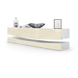 Vladon LOWBOARD City Fronten in Creme Hochglanz
