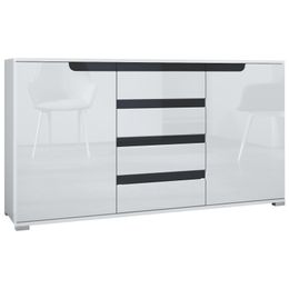 Vladon SIDEBOARD Sylt Wei&szlig; Hochglanz / Schwarz Hochglanz