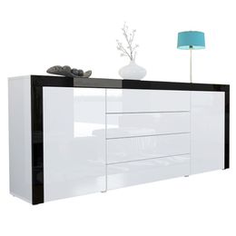 Vladon SIDEBOARD La Paz Wei&szlig; Hochglanz / Schwarz Hochglanz