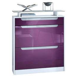Vladon SCHUHSCHRANK Fiesta Brombeer Hochglanz / Wei&szlig; Hochglanz