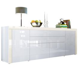 Vladon SIDEBOARD La Paz Wei&szlig; Hochglanz / Creme Hochglanz