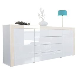 Vladon SIDEBOARD La Paz Wei&szlig; Hochglanz / Creme Hochglanz