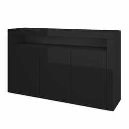 Vladon SIDEBOARD Valencia Schwarz Hochglanz / Schwarz Hochglanz