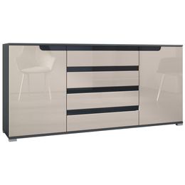 Vladon SIDEBOARD Sylt Sandgrau Hochglanz / Schwarz Hochglanz