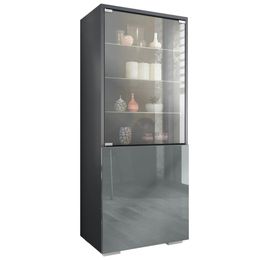 Vladon VITRINE Granada Grau Hochglanz