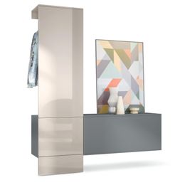 Vladon GARDEROBE Carlton Paneel in Sandgrau Hochglanz