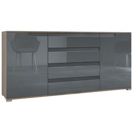 Vladon SIDEBOARD Sylt Grau Hochglanz / Anthrazit matt