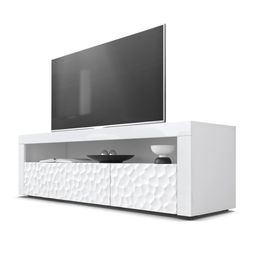 Vladon SIDEBOARD Valencia Fronten in Wei&szlig; Hochglanz Calypso mit 3D Struktur
