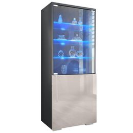 Vladon VITRINE Granada Sandgrau Hochglanz