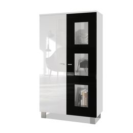 Vladon VITRINE Denjo T&uuml;r in Schwarz Hochglanz