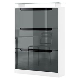 Vladon SCHUHSCHRANK Space Grau Hochglanz / Schwarz Hochglanz