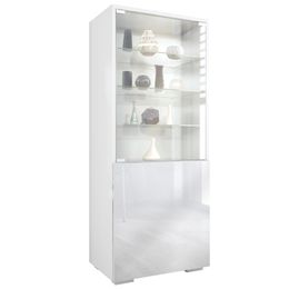 Vladon VITRINE Granada Wei&szlig; Hochglanz